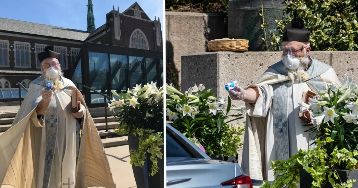 Images of Michigan priest using water gun to bless churchgoers go viral