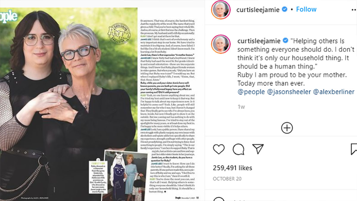 Jamie Lee Curtis opens up about daughter Ruby's journey coming out as trans