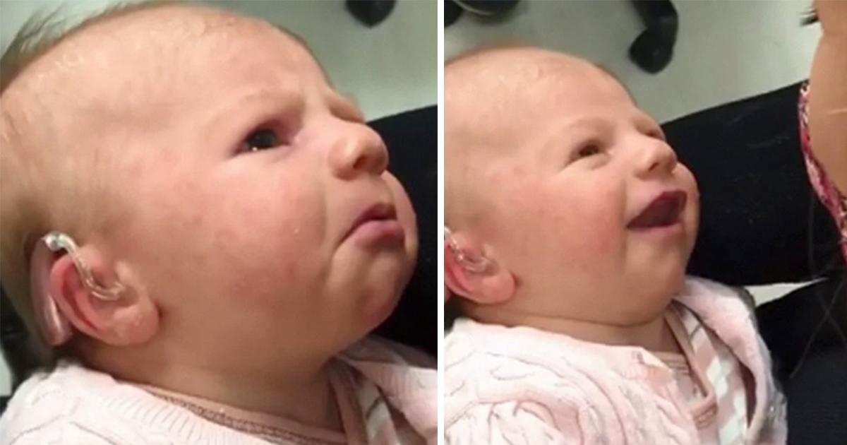 Deaf baby hears mother's voice for the first time
