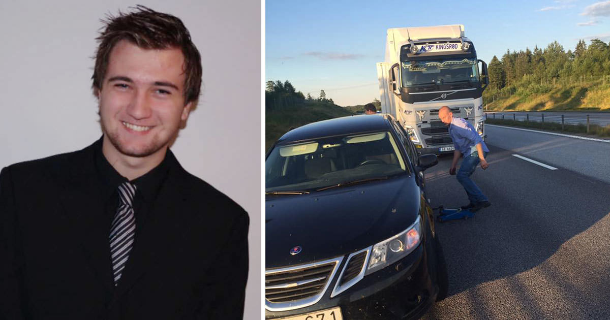 Främlingen i lastbilen skyddade Daniel under farliga däckbytet.